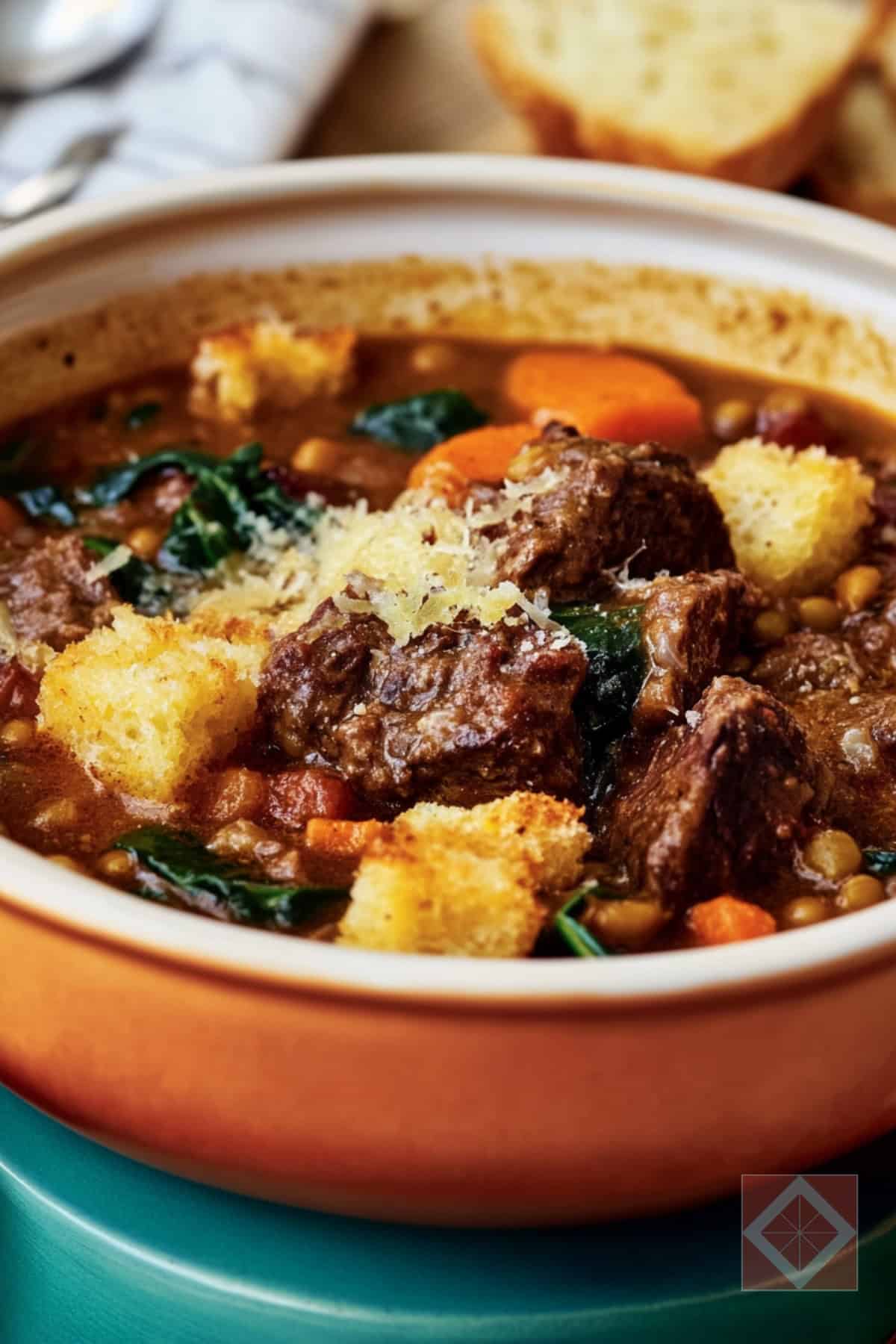 Easy Beef Stew with Garlicky Croutons