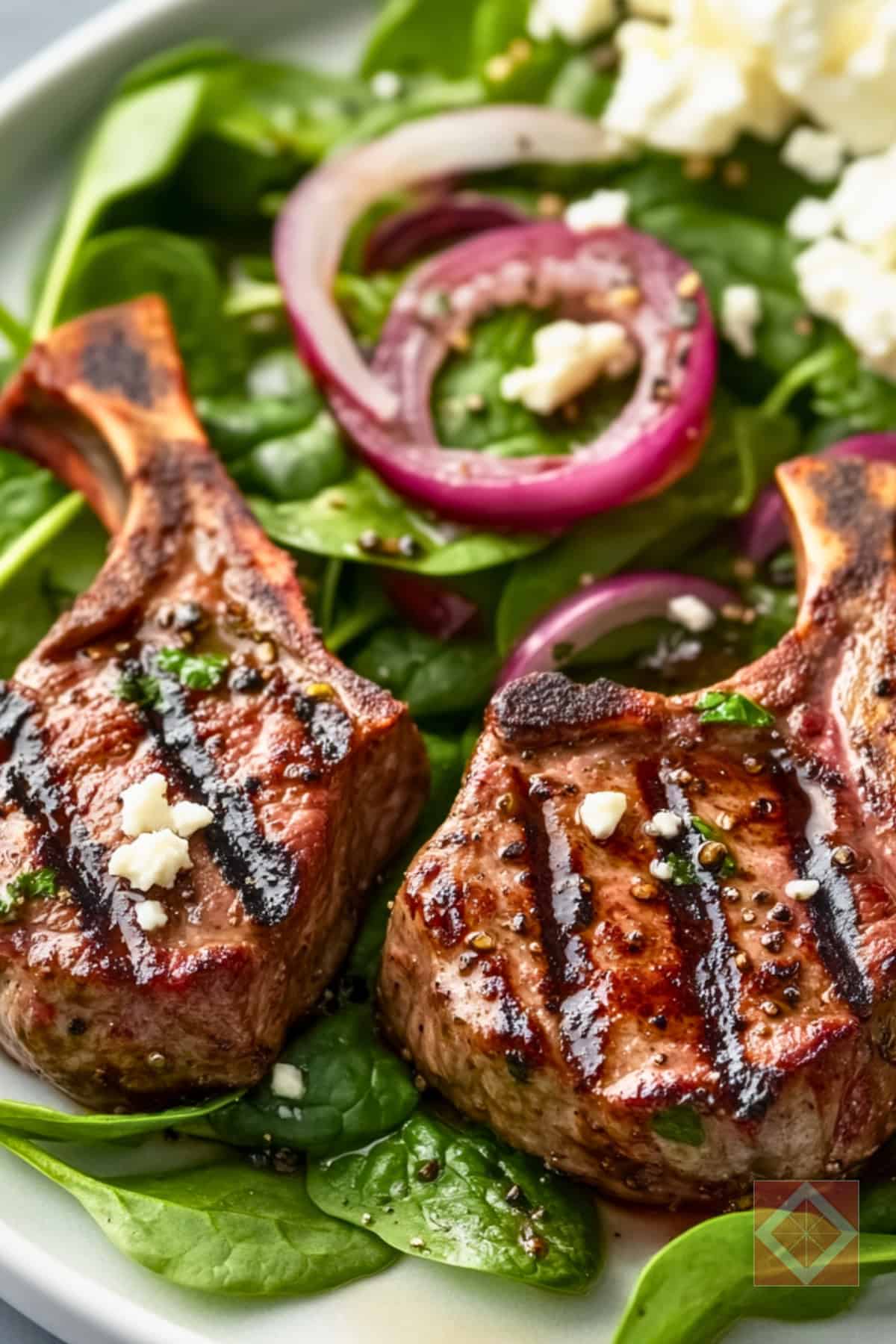 High Protein Lamb Chops with a Fresh Spinach Salad